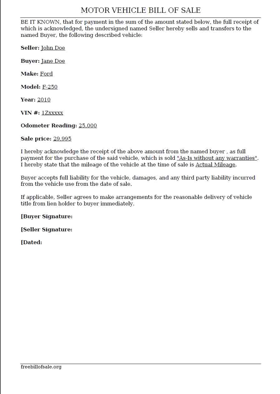 How To Write A Bill Of Sale For A Car In Massachusetts 11 Vehicle 